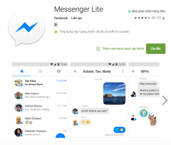 Ứng dụng Facebook Messenger Lite siêu mượt, siêu nhẹ cập bến Việt Nam