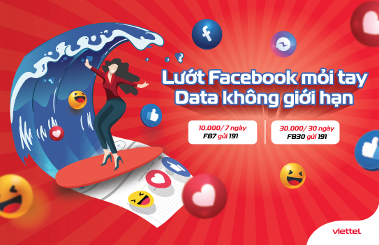 Lướt Facebook không giới hạn Data cùng Viettel với gói cước mới FB7 và FB30